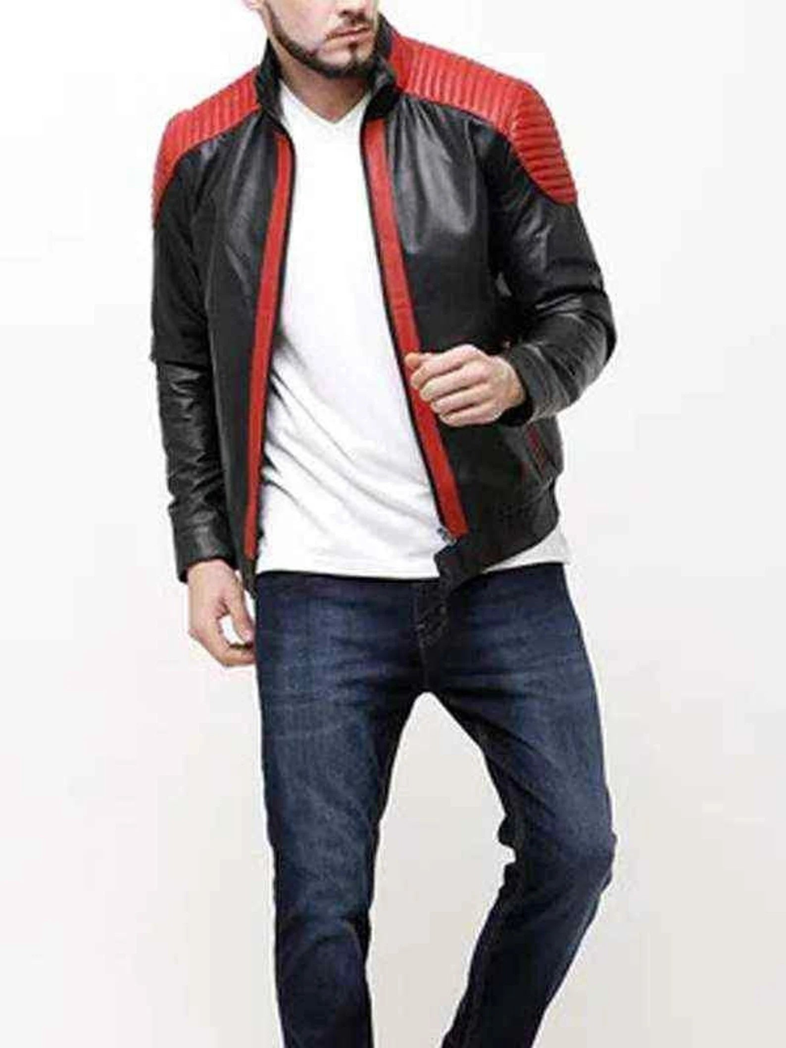 New Men's Black Motorcycle Leather Jacket. Real Sheepskin Quilted Leat ...