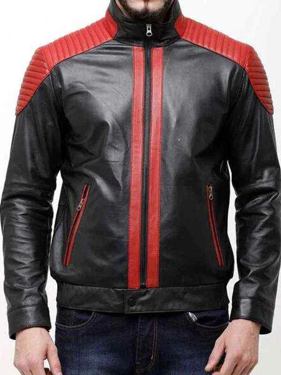 New Men's Black Motorcycle Leather Jacket. Real Sheepskin Quilted Leat ...
