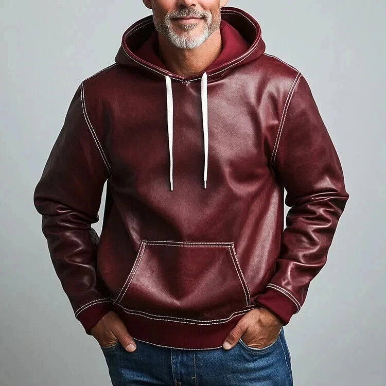 Men's Maroon Hooded Bomber Leather Jacket. Real Soft Sheepskin Leather ...