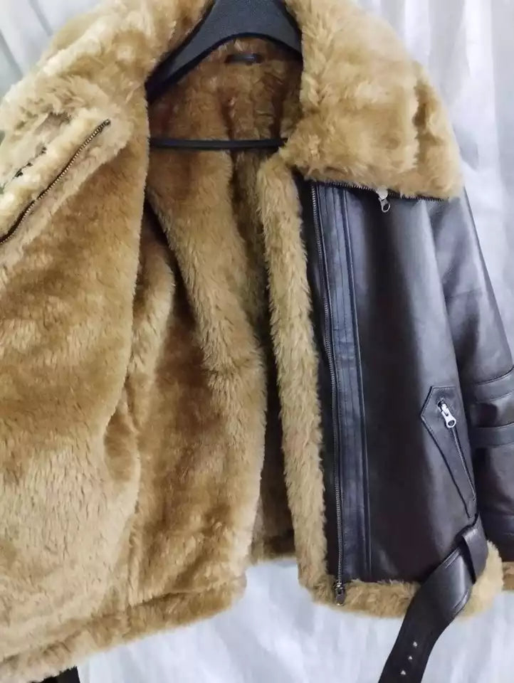 Womens Brown Shearling Leather Jacket. Real Sheepskin Leather & Faux F ...